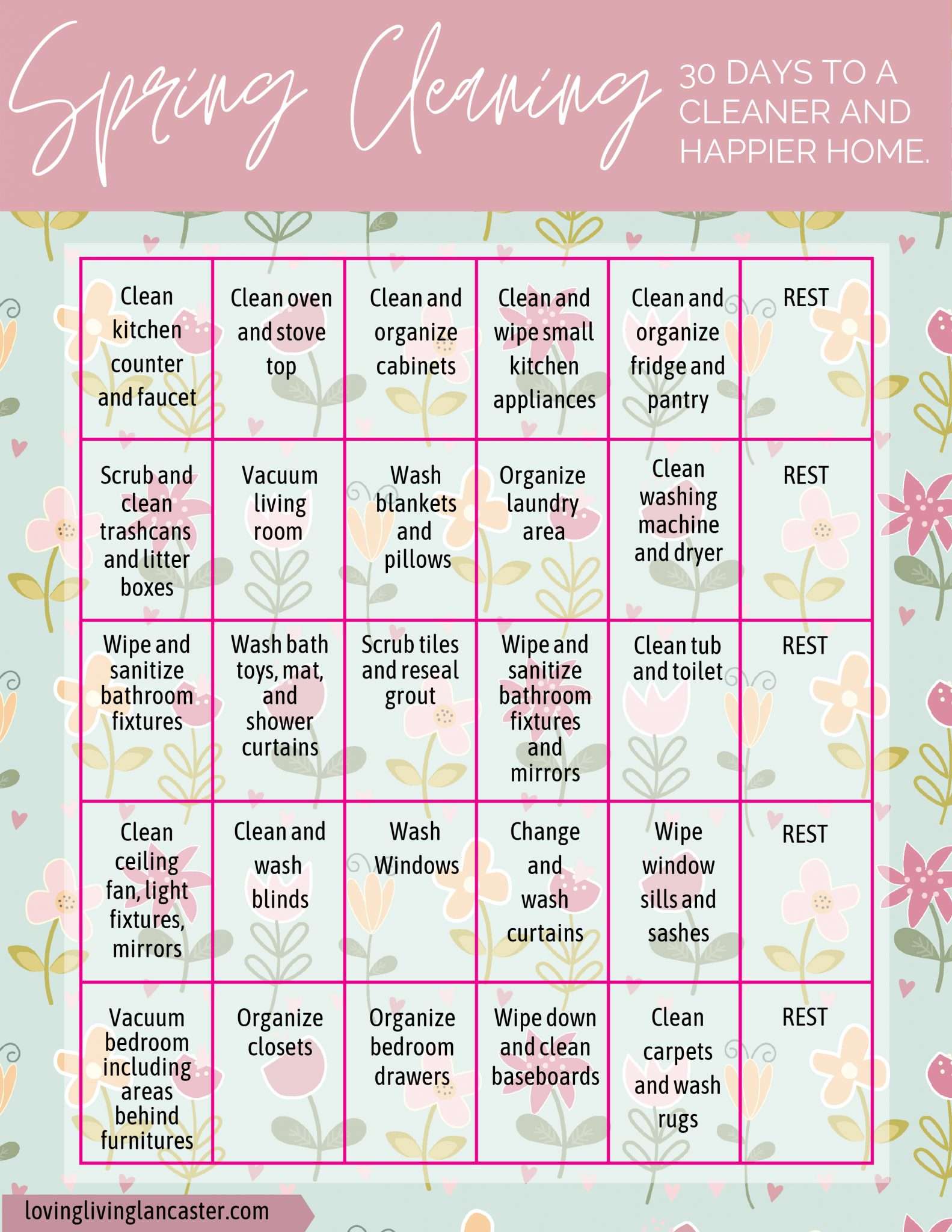 30 Day Spring Cleaning Calendar to Keep You On Track