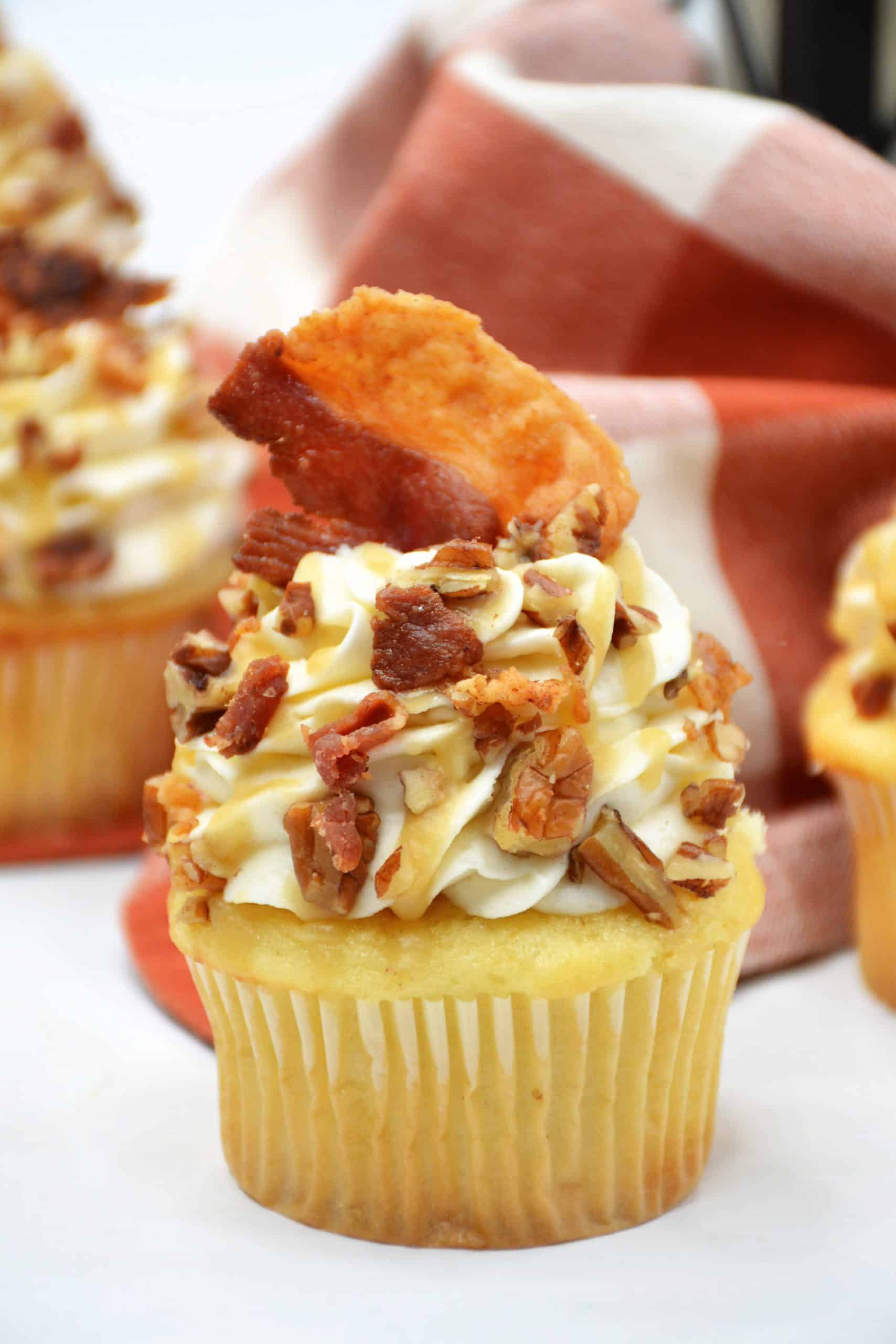 Maple Bacon Cupcakes with Whiskey Caramel Sauce